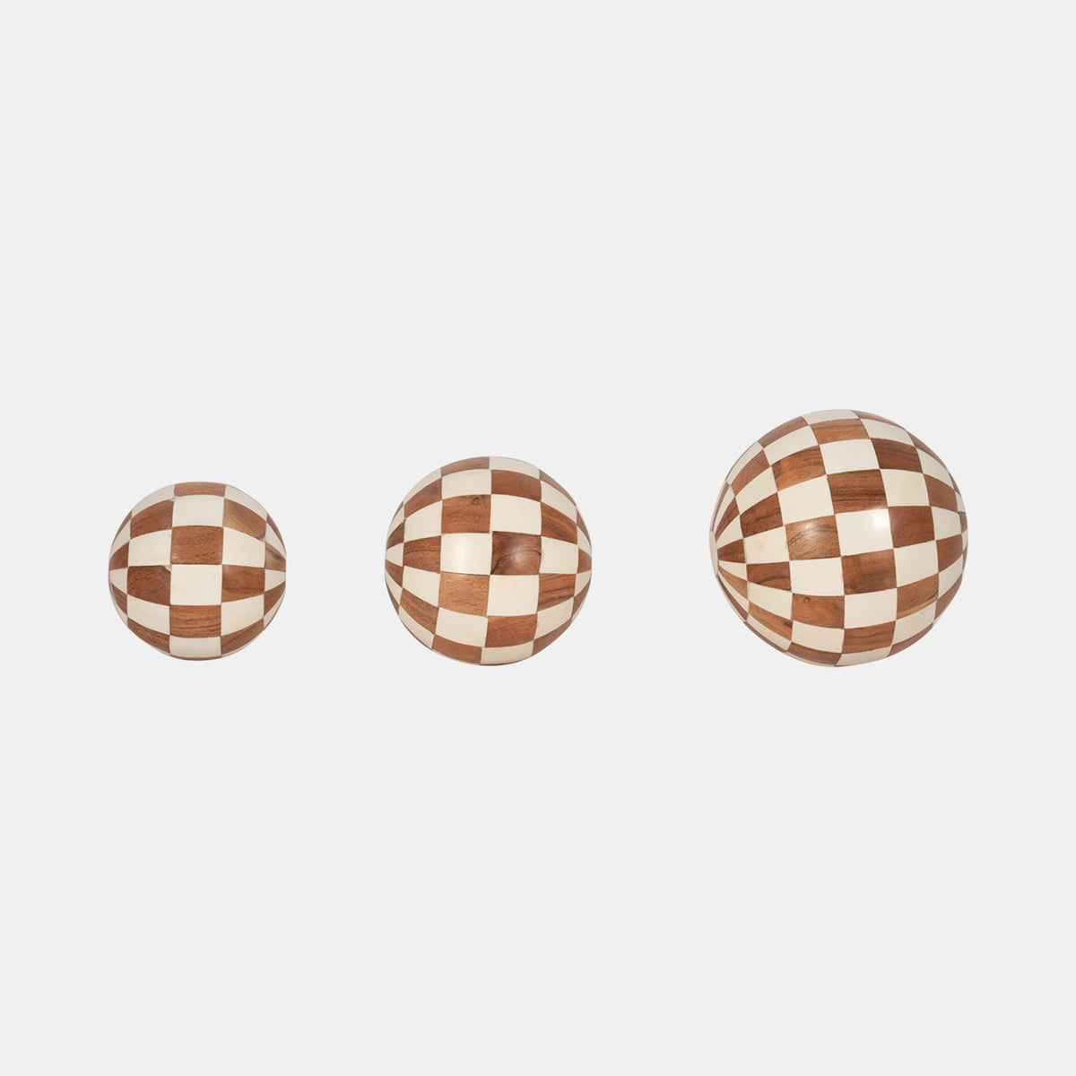Resin + Wood Checkered Ball Decor – Ivy & Stone